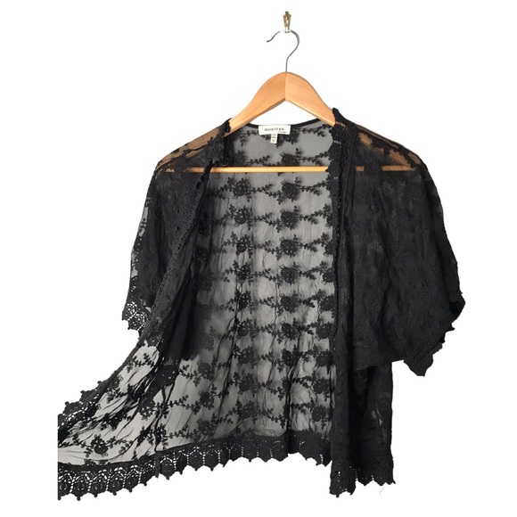 Monteau | Sweaters | Monteau Black Short Sleeve Lace Kimono Cardigan ...